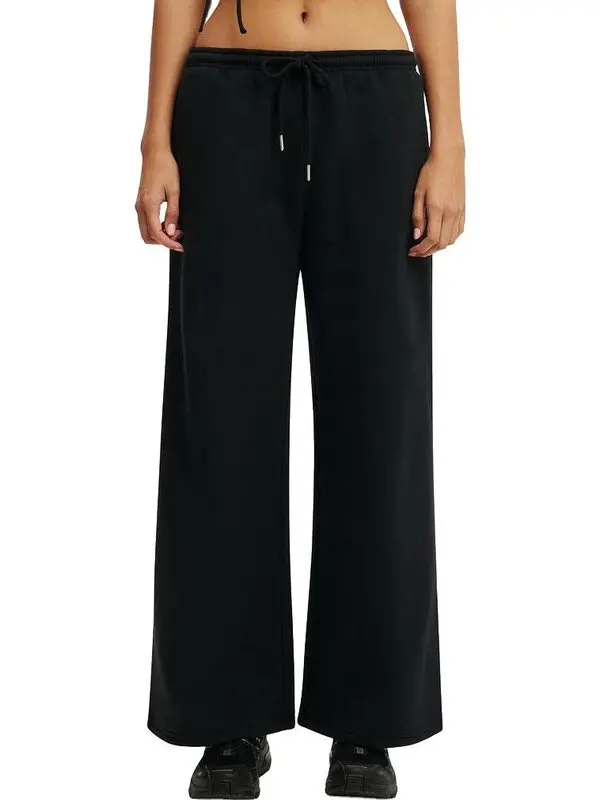 Cotton:on Active Plush Tie Waist Wide Leg Sweatpant - Black