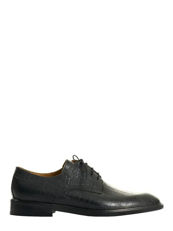 VELEZ Croco Embossed Leather Derby Shoes - Black