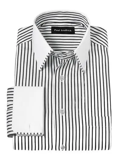 PAUL FREDRICK Comfort Stretch Non-iron Stripe Dress Shirt With Contrast Trim - Black