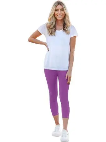 CITY THREADS 100% Cotton Comfortable Everyday Wear Capri Leggings - Plum
