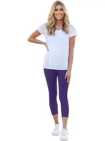 CITY THREADS 100% Cotton Comfortable Everyday Wear Capri Leggings - Purple