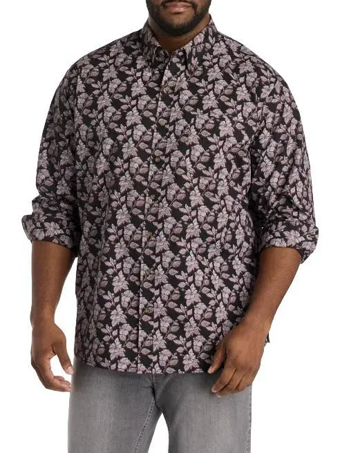 HARBOR BAY BY DXL Big & Tall Easy-care 3-d Floral Print Sport Shirt - Black