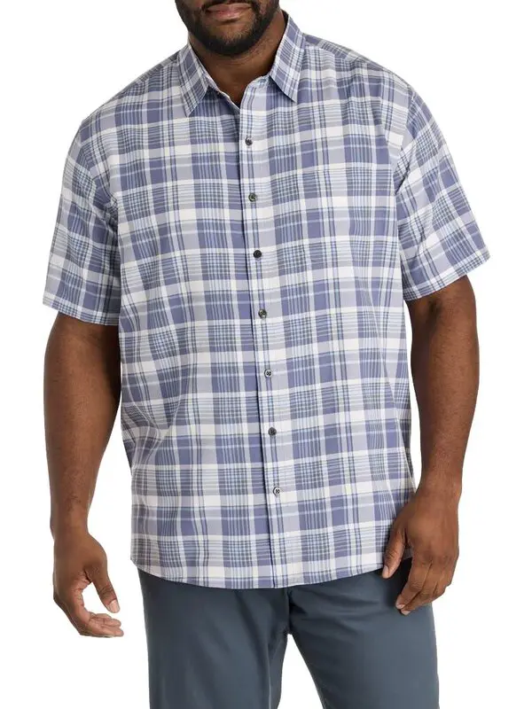 SYNRGY BY DXL Big & Tall Plaid Microfiber Sport Shirt - Blue