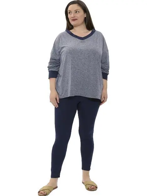24SEVEN COMFORT APPAREL Two-piece Top And Legging Set - Navy