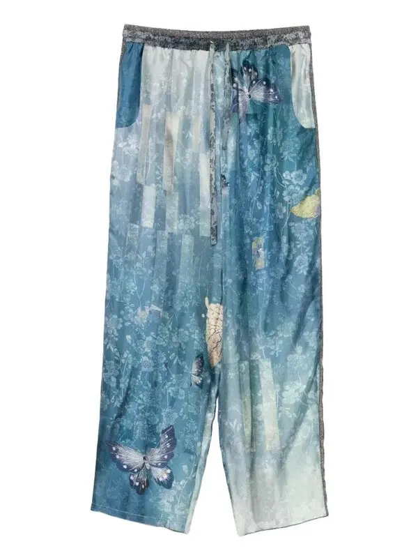 PIERRE-LOUIS MASCIA Butterfly Print Cropped Trousers - Blue
