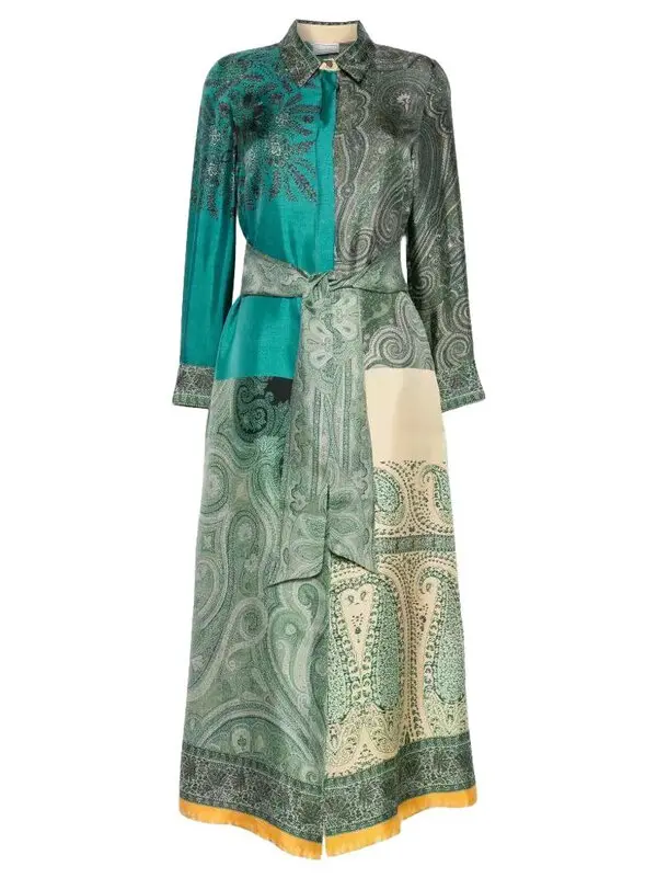 PIERRE-LOUIS MASCIA Paisley-patterned Maxi Shirt Dress - Green