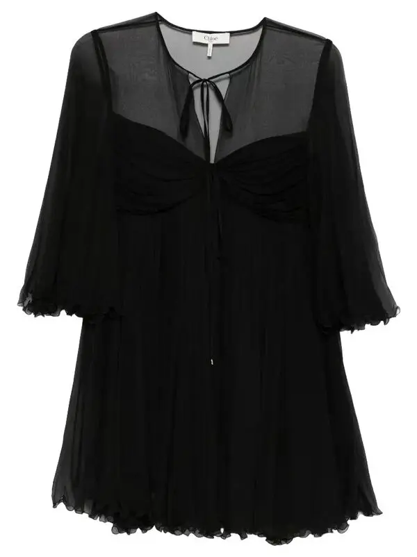 Chloé Tie-detail Ruffled Mini Dress - Black