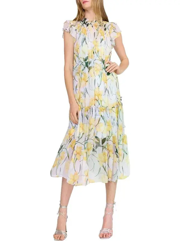 CHRISTY LYNN Vera Ruffled Floral Midi Dress - White