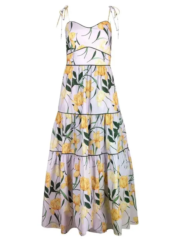 CHRISTY LYNN Saphina Tie-strap Floral Midi Dress - Neutrals