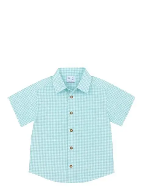 FLORENCE EISEMAN Gingham Linen Look Camp Shirt - Jade/white