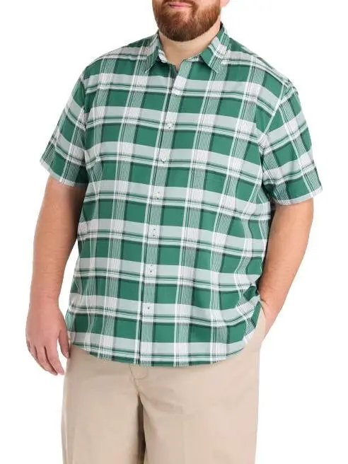 HARBOR BAY BY DXL Big & Tall Microfiber Plaid Sport Shirt - Green