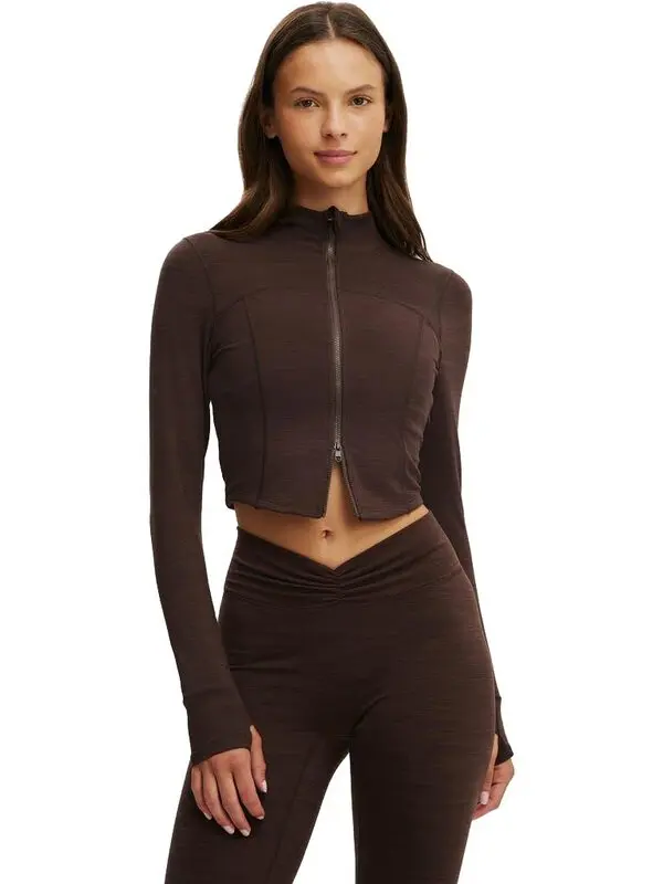 Cotton:on Active Ultra Soft Contour Long Sleeve Zip Through - French Roast Marle