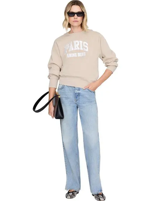 ANINE BING Harry Shrunken Paris Sweatshirt - Beige