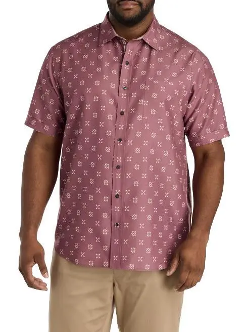 SYNRGY BY DXL Big & Tall Geometric Floral Microfiber Sport Shirt - Pink