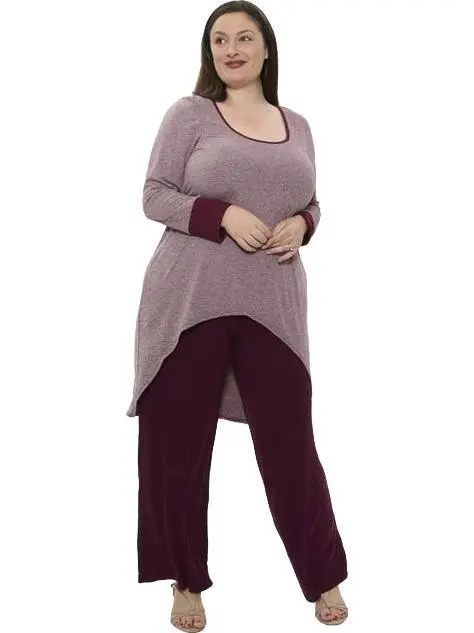 24SEVEN COMFORT APPAREL Two Tone Top And Pant Set - Wine