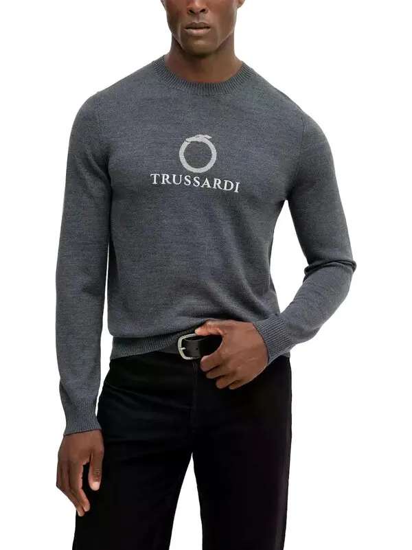 TRUSSARDI Logo Print Crewneck Sweater - Grey