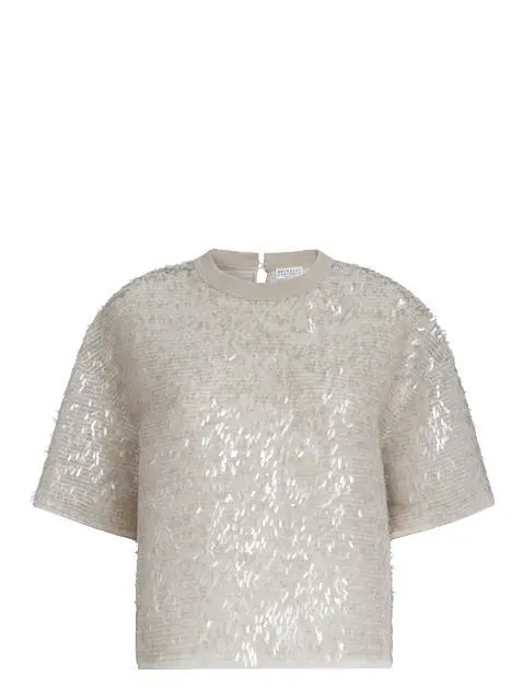 Brunello Cucinelli Embroidered T-shirt - Silver