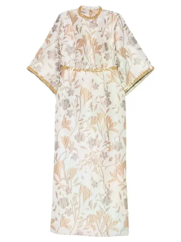 BARUNI Mira Floral-jacquard Embellished Maxi Dress - White