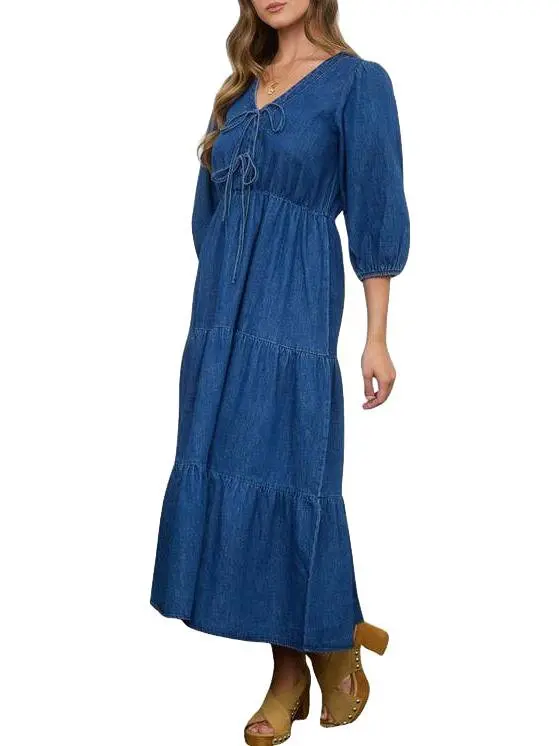 BLU PEPPER Tiered Midi Dress - Denim