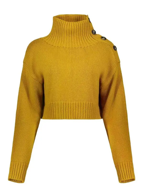 YVES SALOMON High-collar Cropped Sweater - Yellow