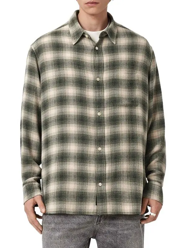 ALLSAINTS Lumley Plaid Button-up Shirt - Pale Olive Green