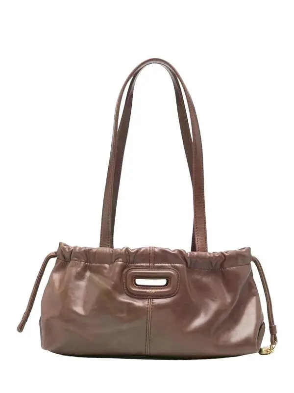 Maje Gathered Leather Shoulder Bag - Brown