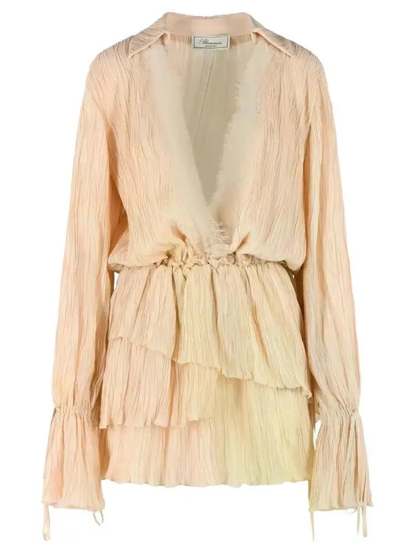Blumarine Belted Pleated Mini Dress - Neutrals