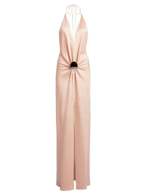Silvia Tcherassi Rowan Silk Maxi Halter Dress With Stone Embellishment - Pink