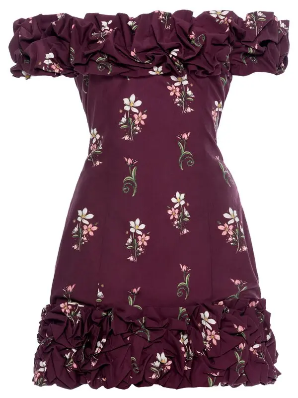 Agua Bendita Jardin Noche Cotton Midi Dress - Burgundy