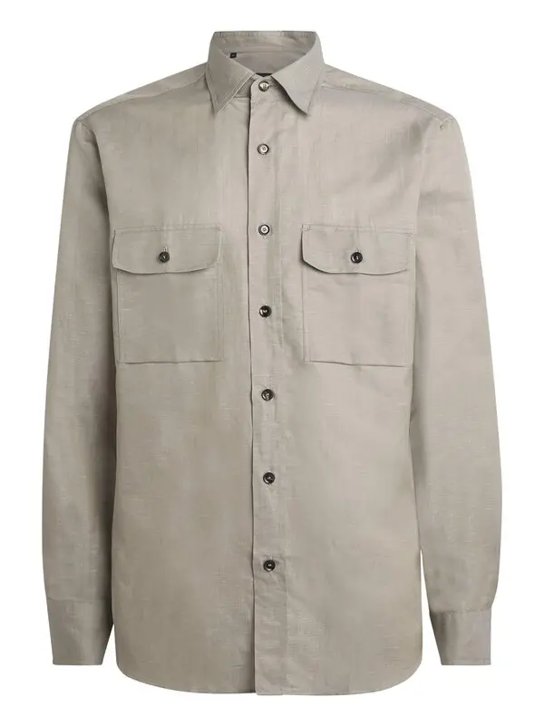 Brioni Cotton-linen Twin-pocket Shirt - Brown