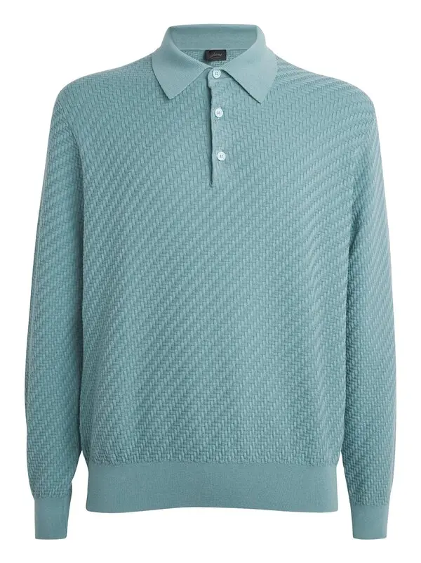 Brioni Cotton-silk-cashmere Woven Polo Shirt - Green