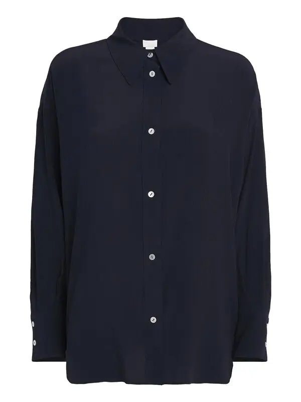 NOMADISSEM Silk Shirred Shirt - Navy
