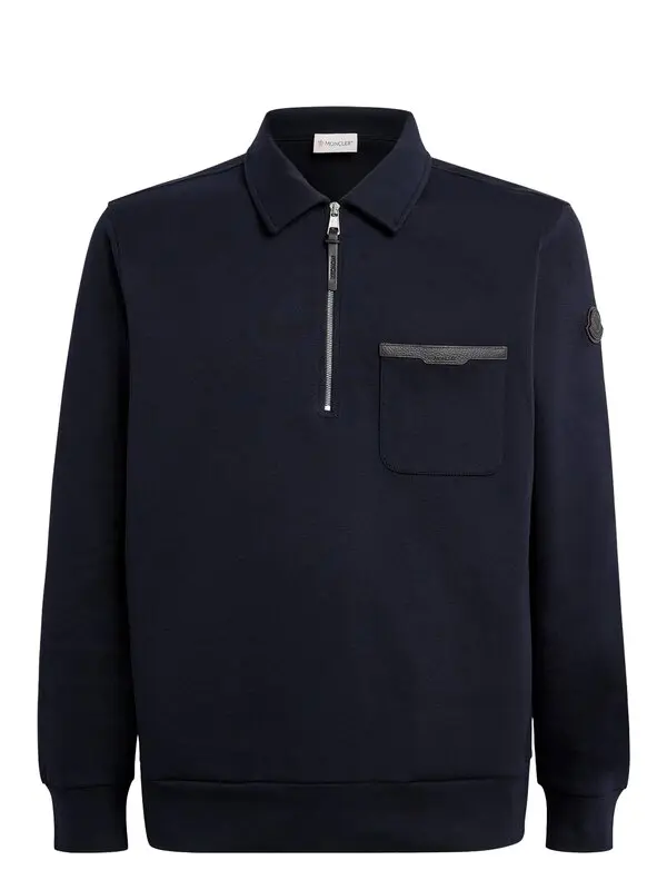 Moncler Cotton-blend Jersey Half-zip Sweater - Blue