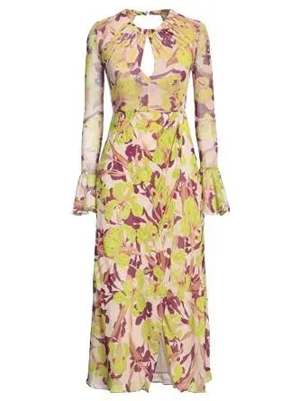 Pinko Midi Flared Floral-print Dress - Beige