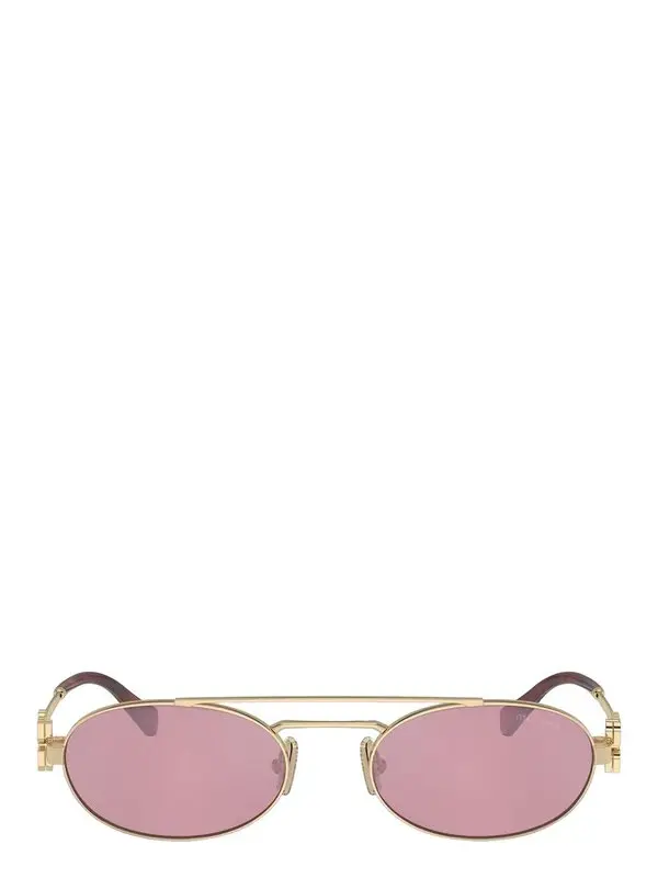 Miu Miu Logo Oval Sunglasses - Gold