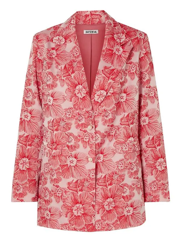 Batsheva Agnes Floral-jacquard Blazer - Red
