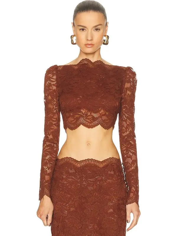Rabanne Lace Off Shoulder Top - Cinnamon Brown