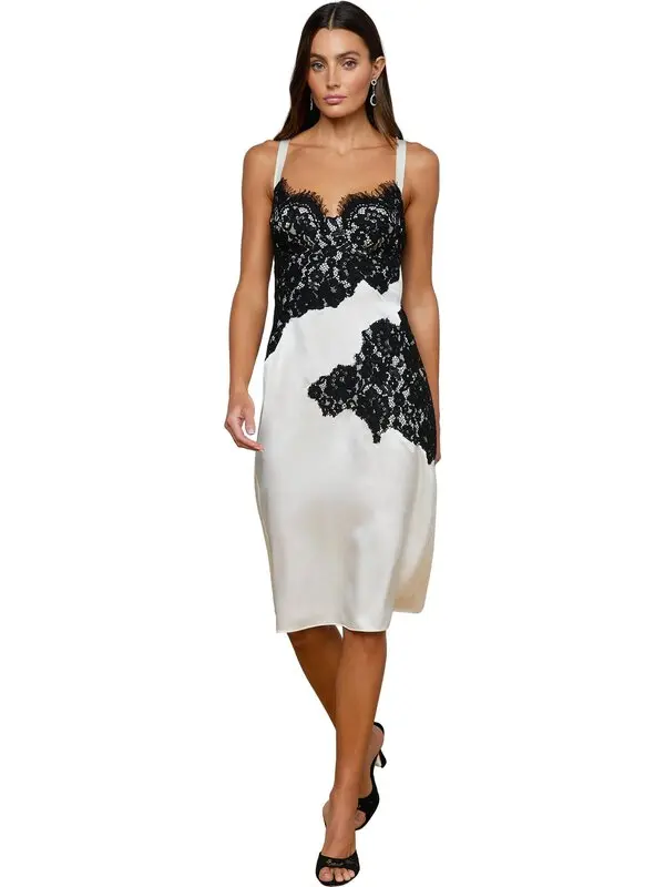 L'Agence Fenna Silk Lace Dress - Ivory/black