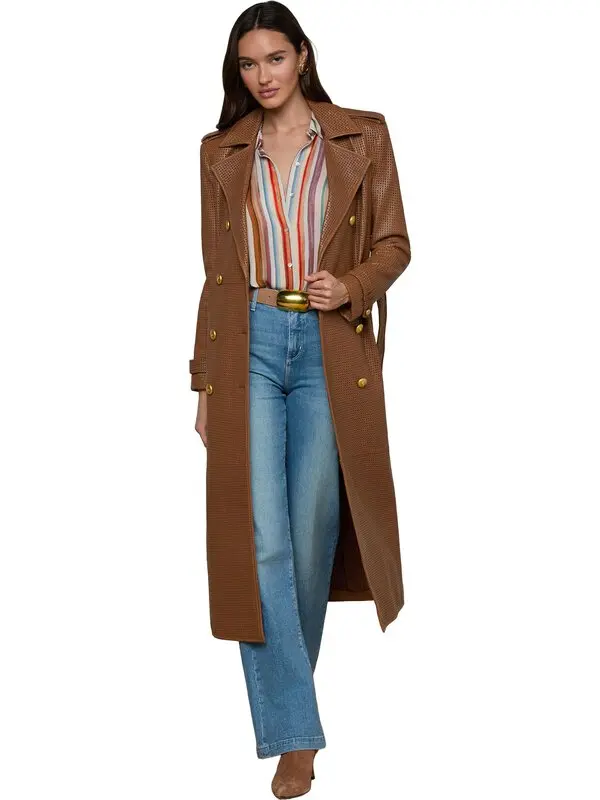 L'Agence Baylee Leather Trench Coat - Soft Cognac