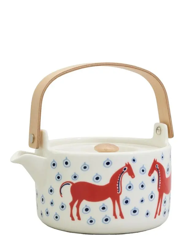Marimekko Oiva Musta Tamma Teapot - Off White/orange Red/blue