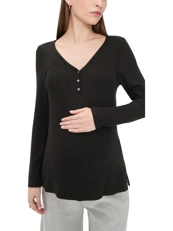 Hatch Rib Nursing Henley - Black