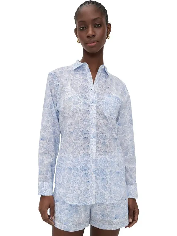 MAREA Seashell Print Cotton Shirt - Blue Seashell