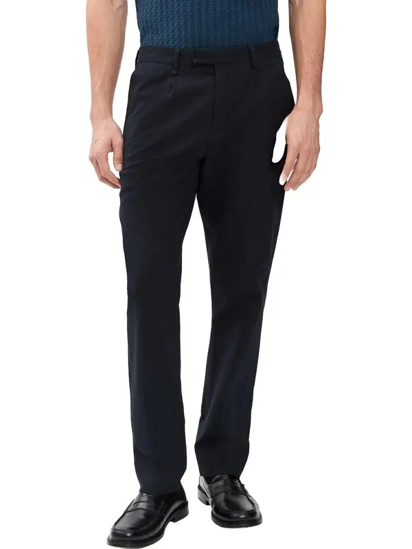 Paul Smith Pleated Tapered Seersucker Trousers - Dark Navy