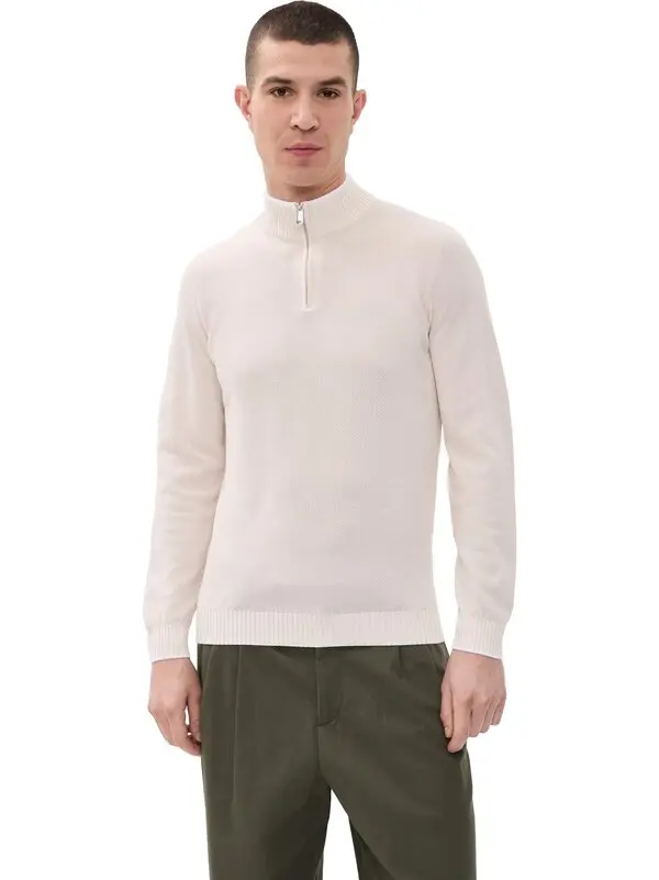 Fedeli Favonio Cotton Quarter Zip Pullover - Tan