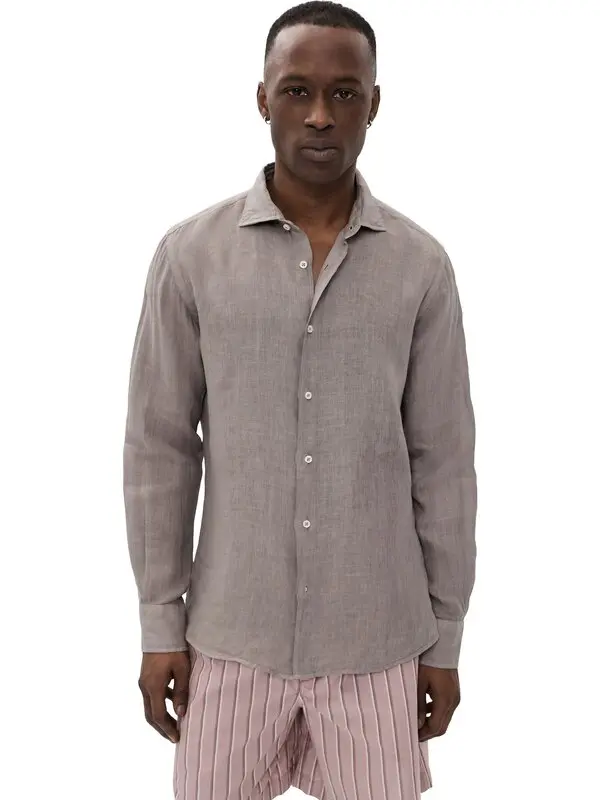 Fedeli Nick Linen Button Down Shirt - Mushroom