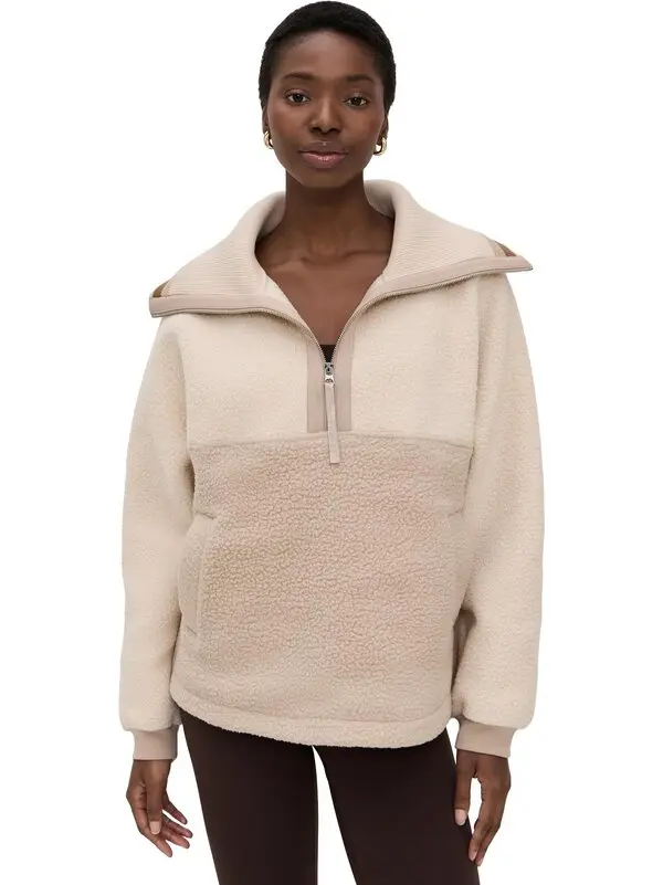 Varley Relaxed Half Zip Fleece Sweatshirt - Cool Sand/light Taupe