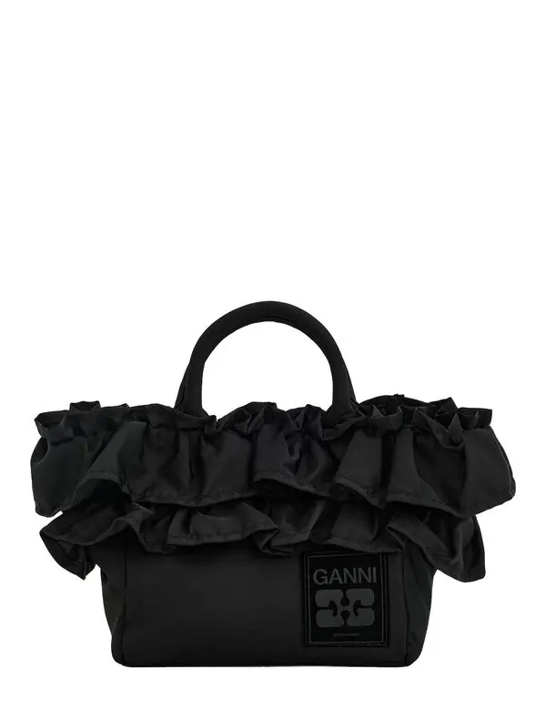 GANNI Mini Shopper Ruffle Bag - Black