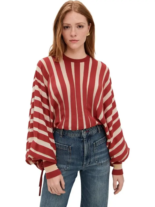Zimmermann Rebellion Drawn Sweater - Red/cream Stripe