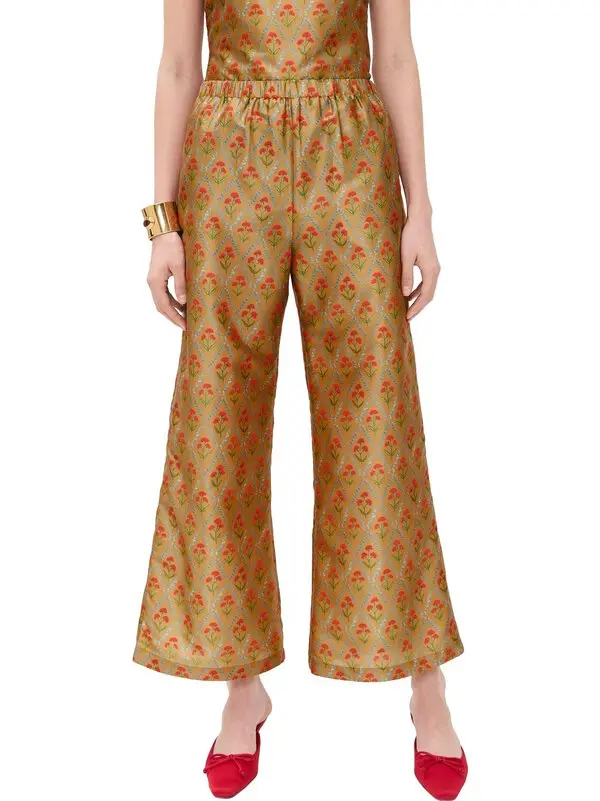LA MAREGOLD Floral Print Pants - Lattice Floral Khaki
