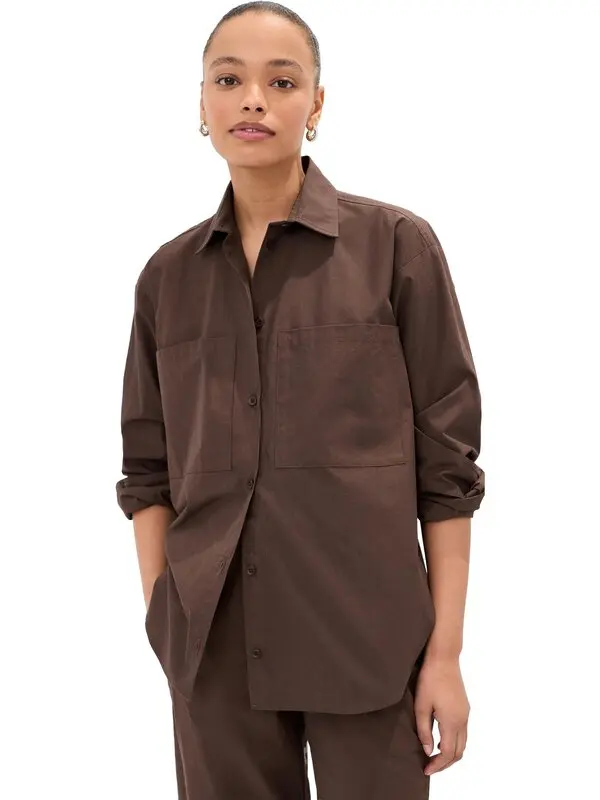 LE BOP Poplin Button-down Shirt - Brown